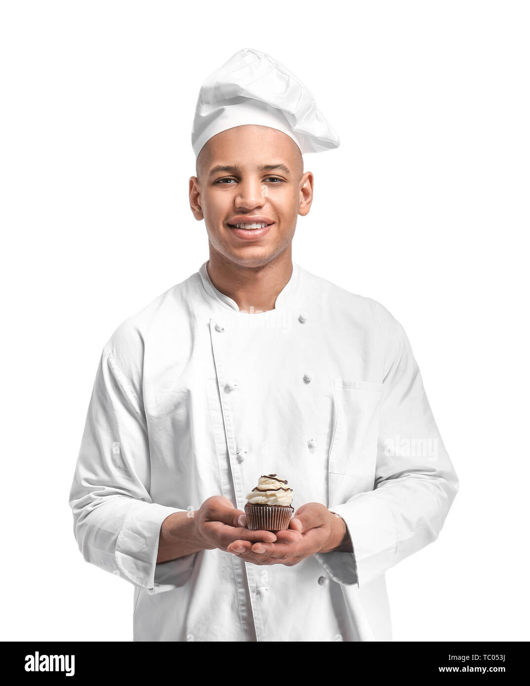 Male African-American chef on white background Stock Photo - Alamy