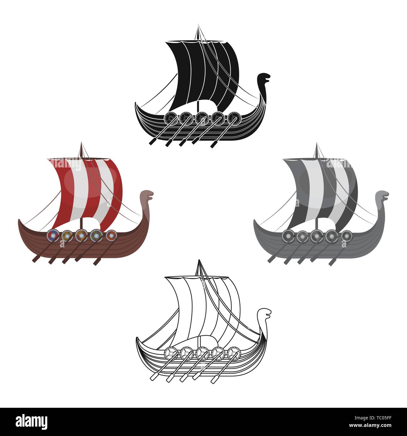 Viking s ship icon in cartoon,black design isolated on white background ...