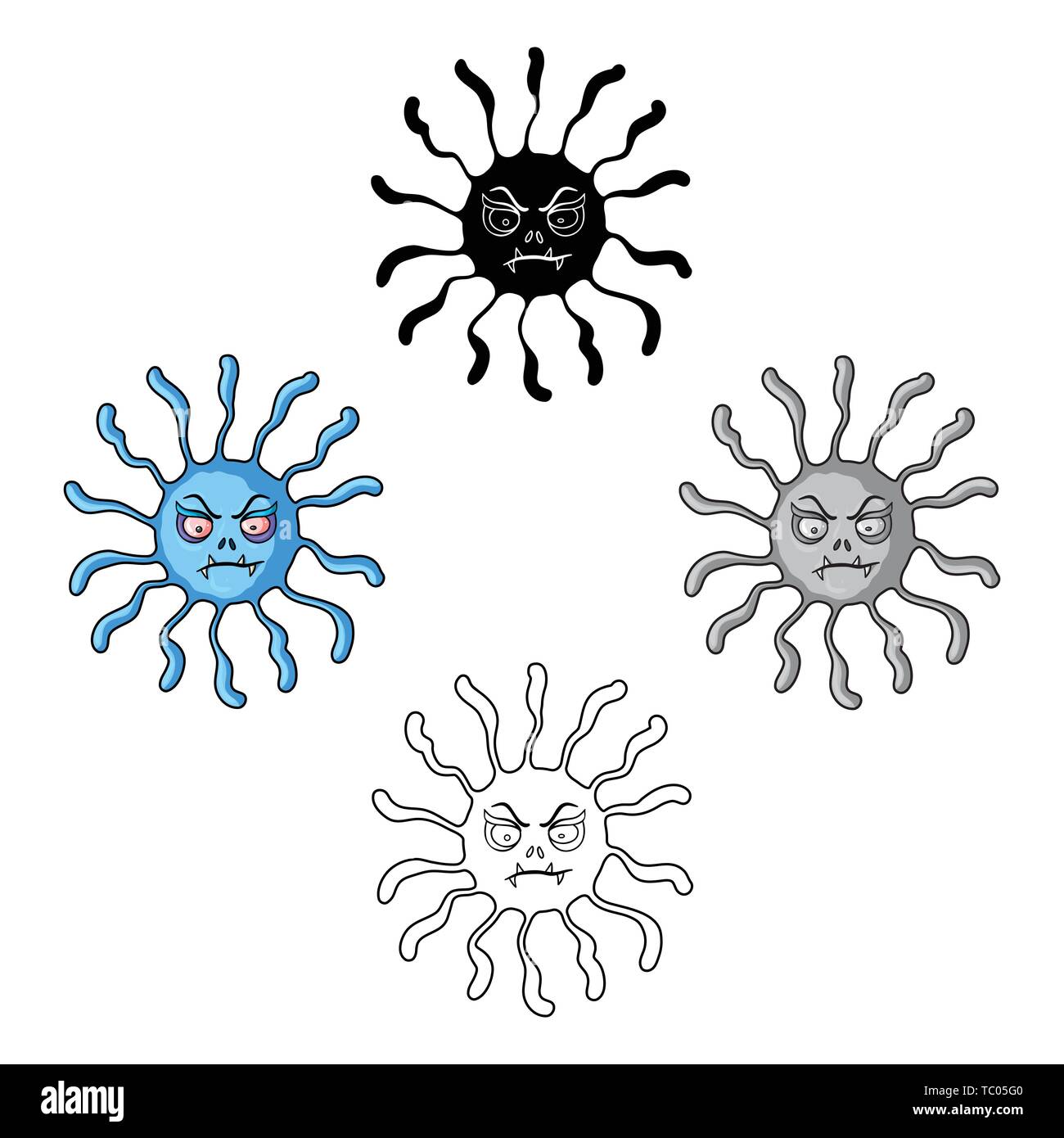 Blue virus icon in cartoon,black design isolated on white background ...