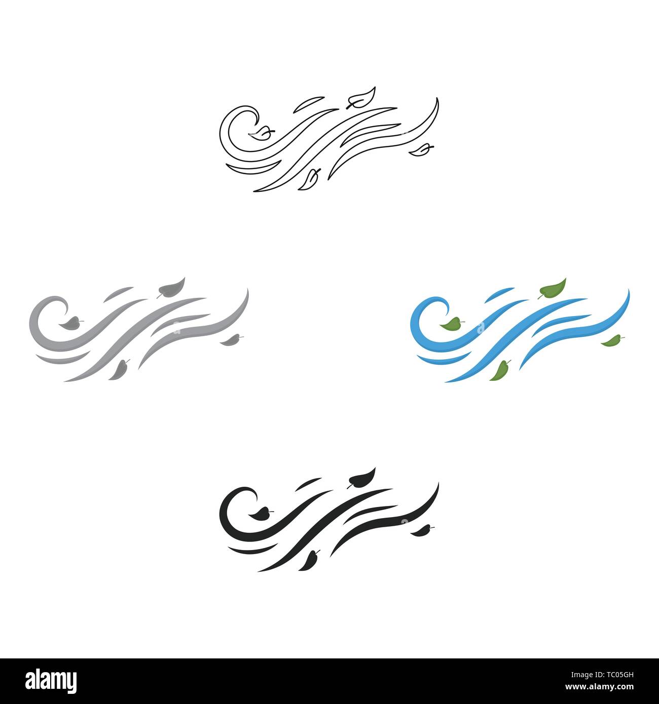 Windy weather icon in cartoon,black style isolated on white background ...