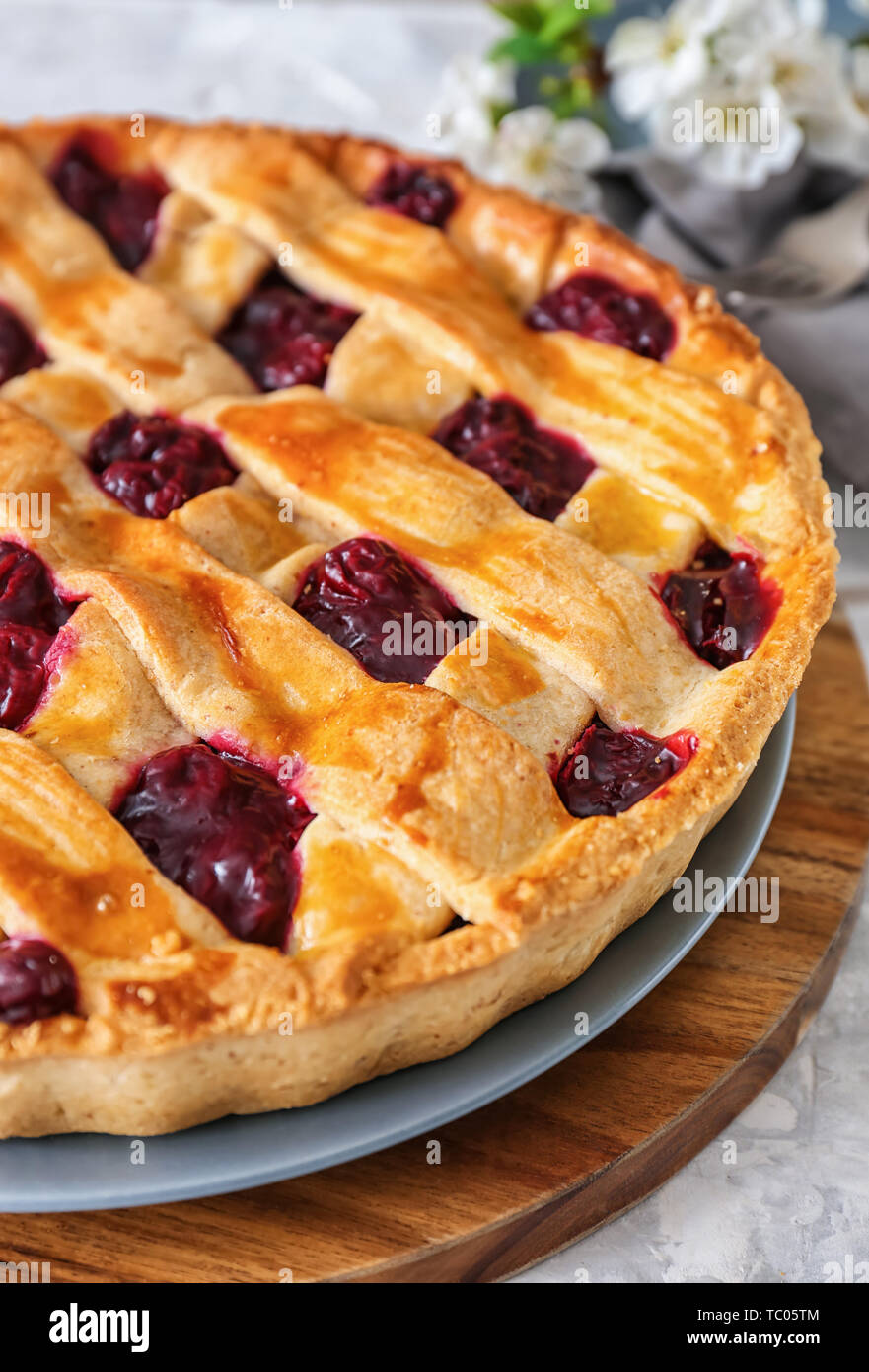 Tasty cherry pie on table, closeup Stock Photo - Alamy