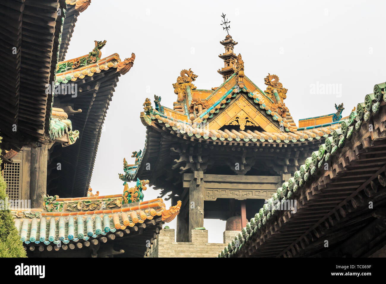 Glaze ornaments of ancient architecture of the Hou Tu Temple in Jiexu ...