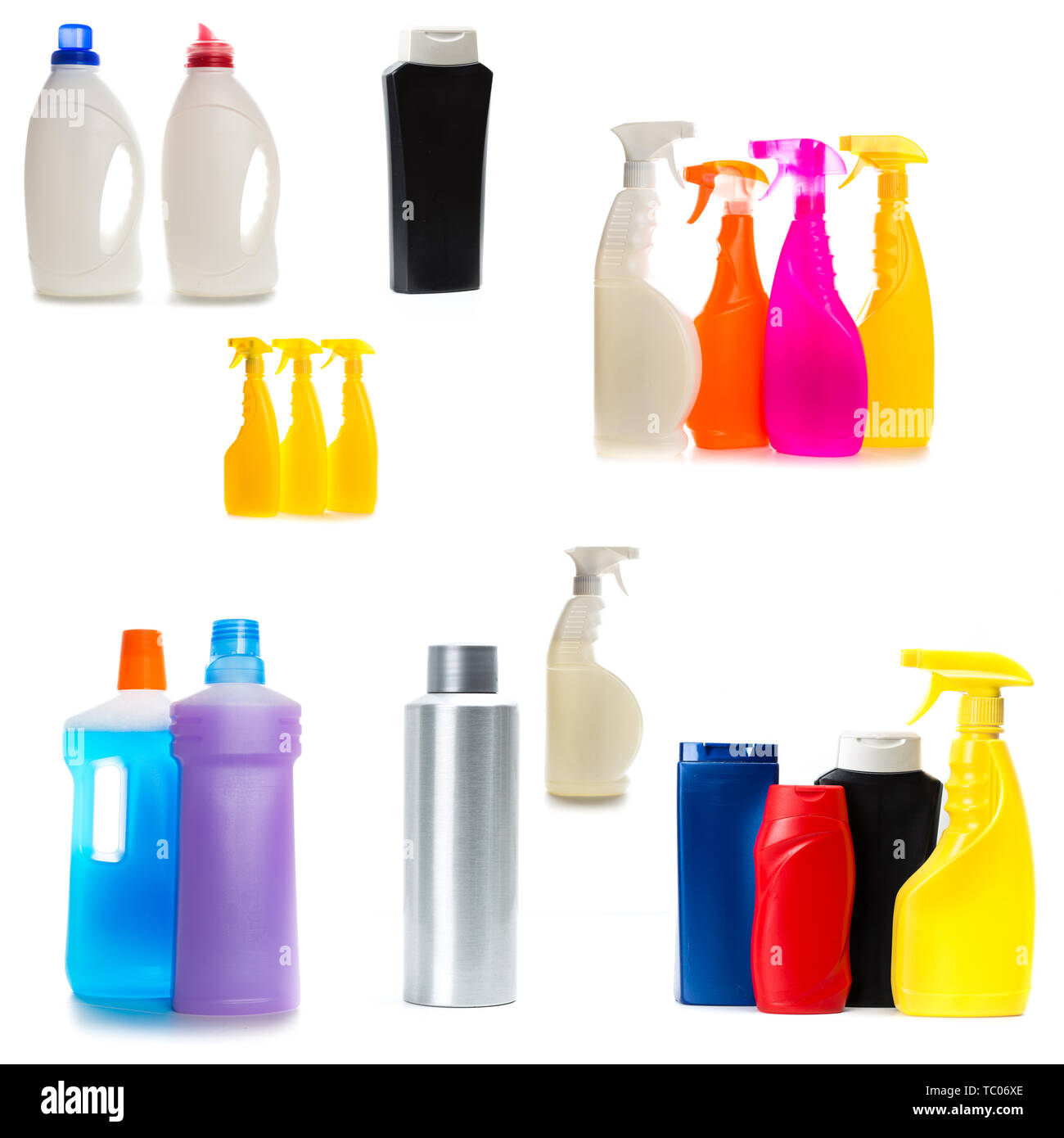 Colored plastic bottles isolated on white background Stock Photo - Alamy