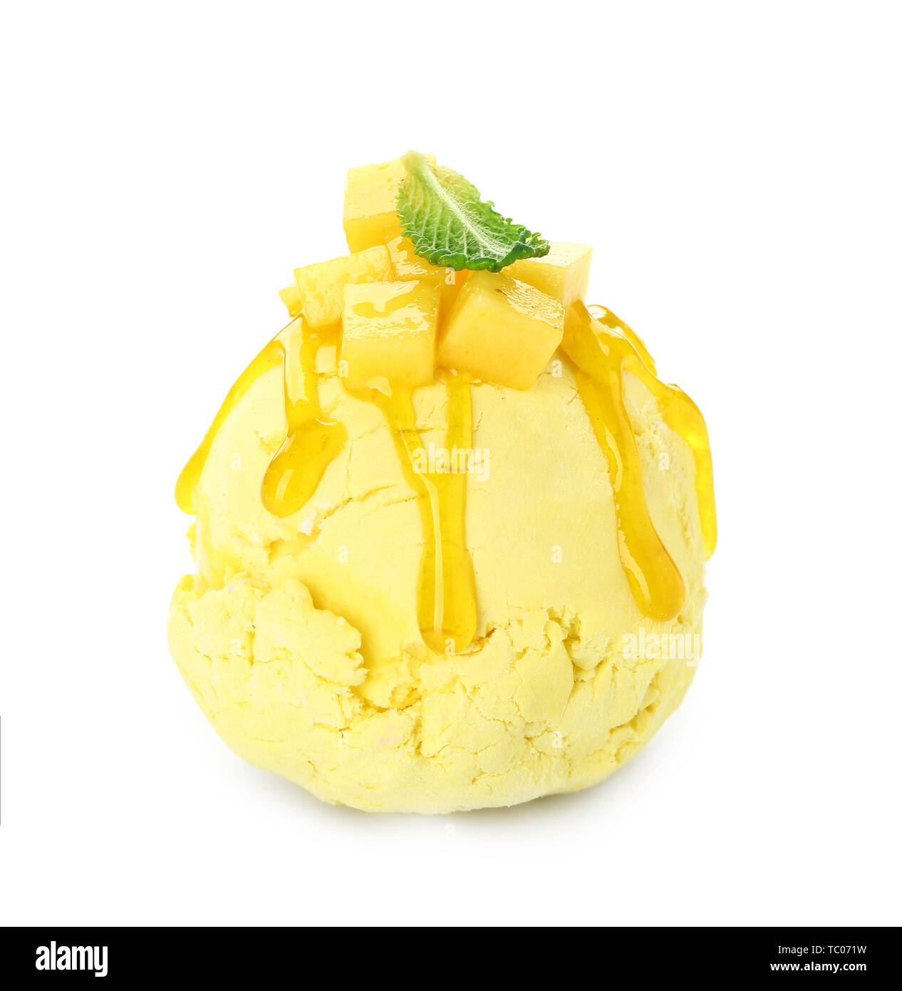 Tasty mango ice cream on white background Stock Photo - Alamy