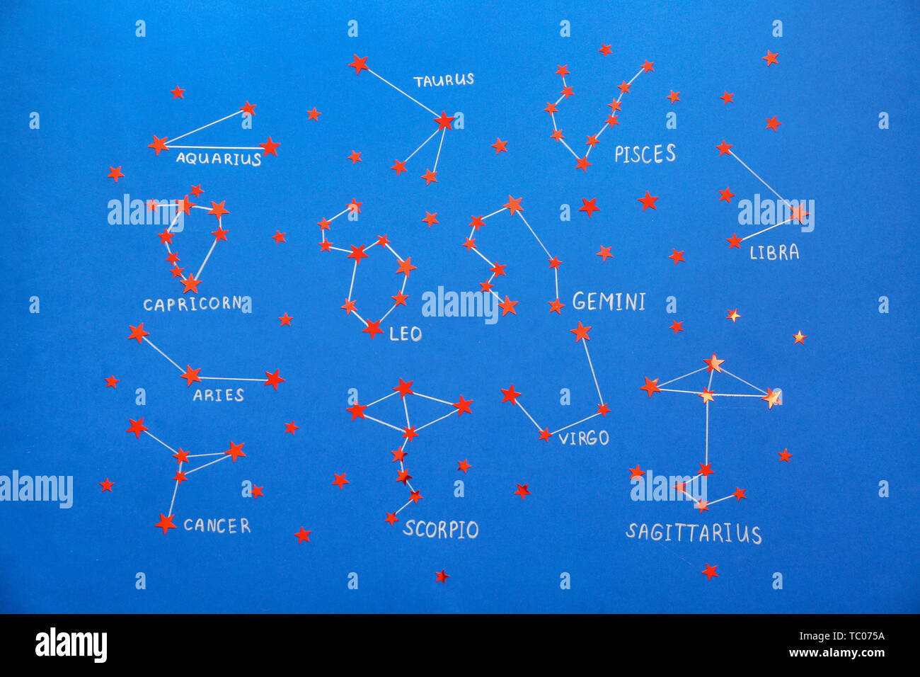 Zodiac signs constellations on color background Stock Photo - Alamy