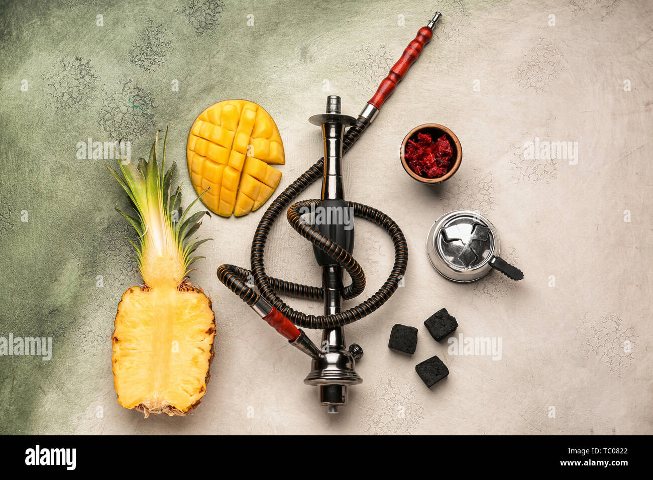 Composition with parts of hookah on light background Stock Photo - Alamy