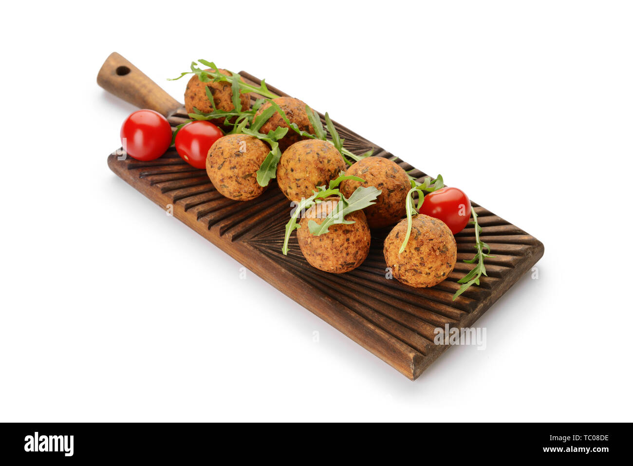 Board with tasty falafel balls on white background Stock Photo - Alamy