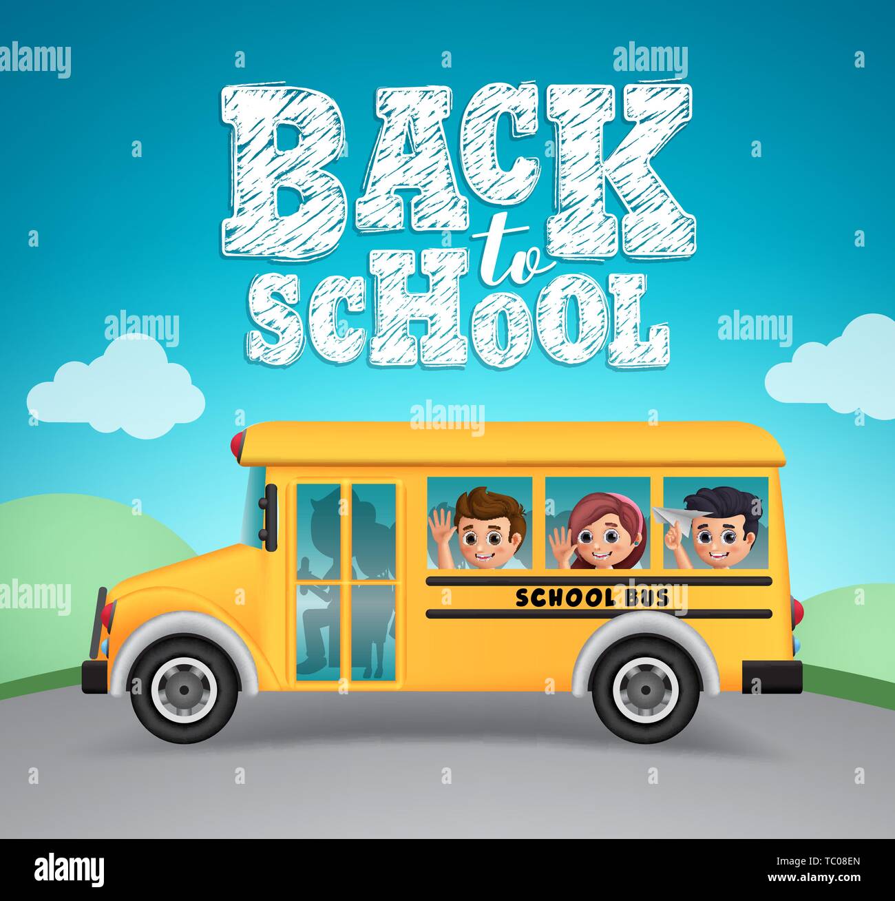 Back to school vector design. School bus and back to school text with ...