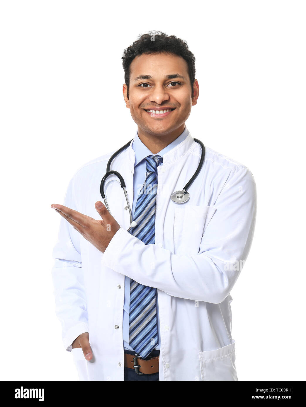 Handsome man doctor showing something hi-res stock photography and ...