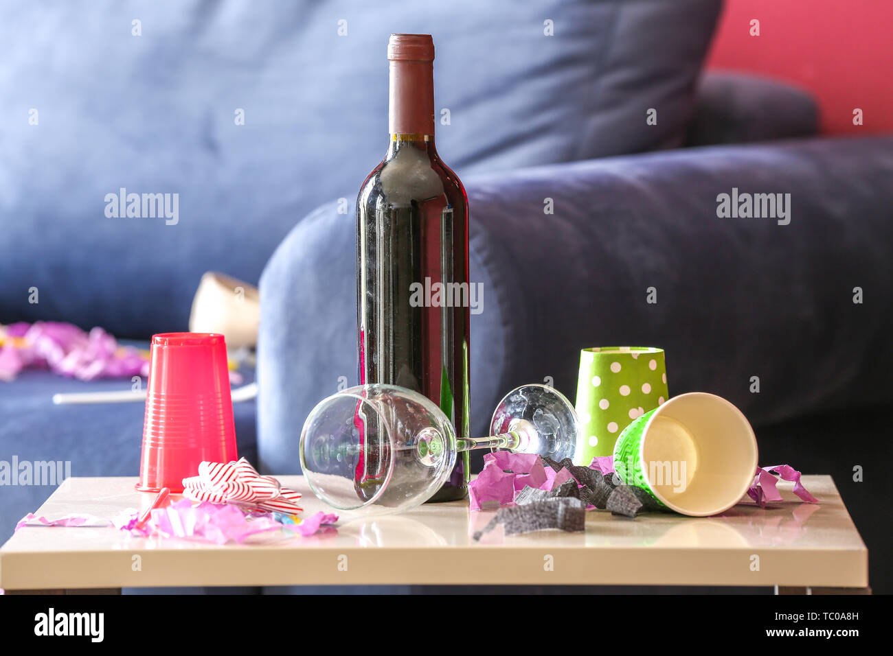 Room in terrible mess after party Stock Photo - Alamy