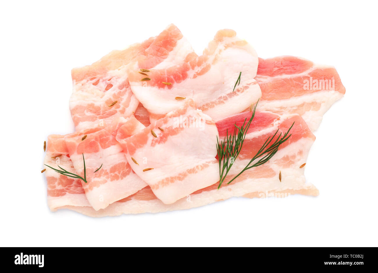Raw bacon strips on white background Stock Photo - Alamy