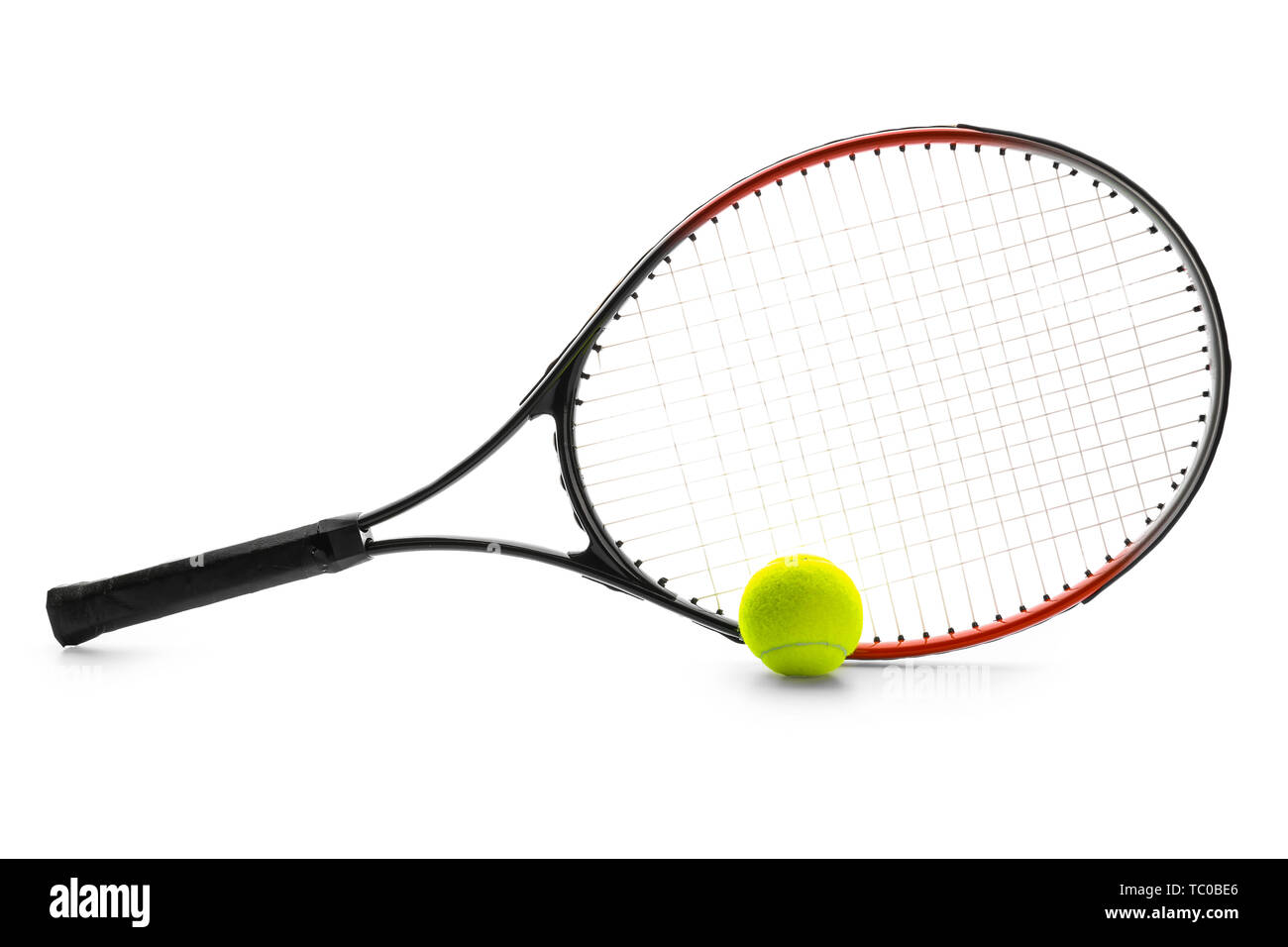 Tennis racket and ball on white background Stock Photo - Alamy