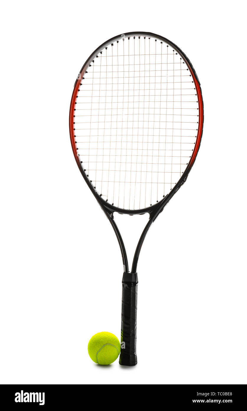 Tennis racket and ball on white background Stock Photo - Alamy