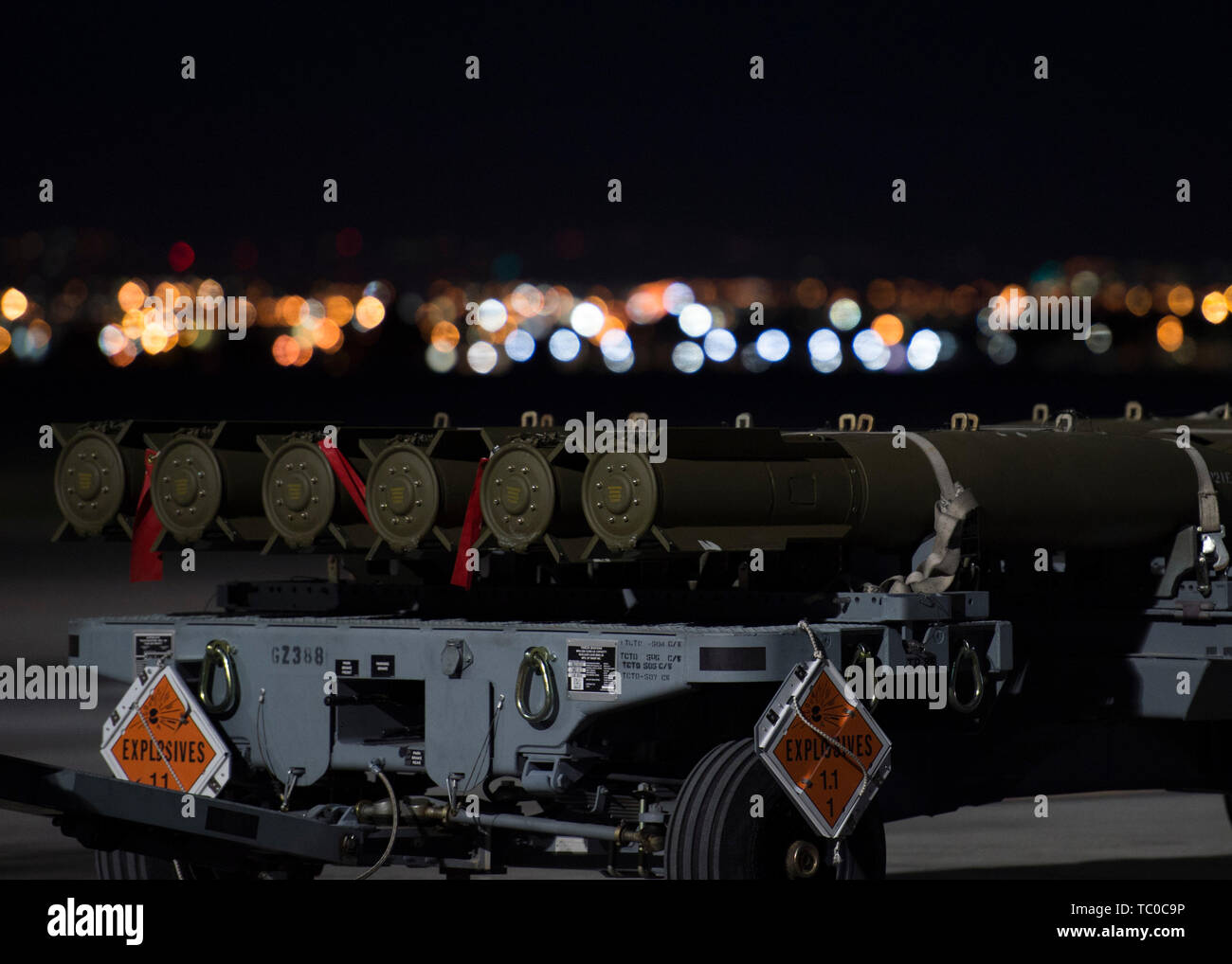 Multiple MK-82 500lb General Purpose bombs are parked on the flightline ...