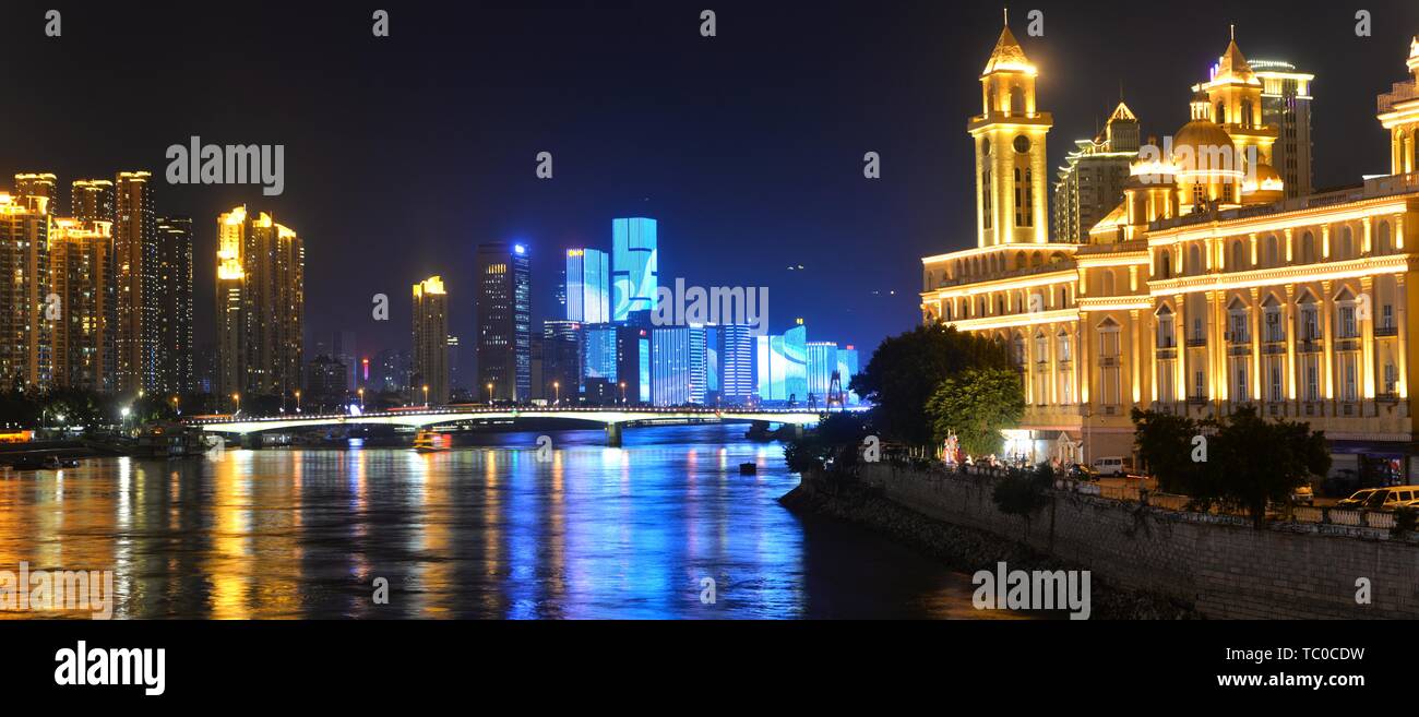 The city night view of the minjiang river hi-res stock photography and ...