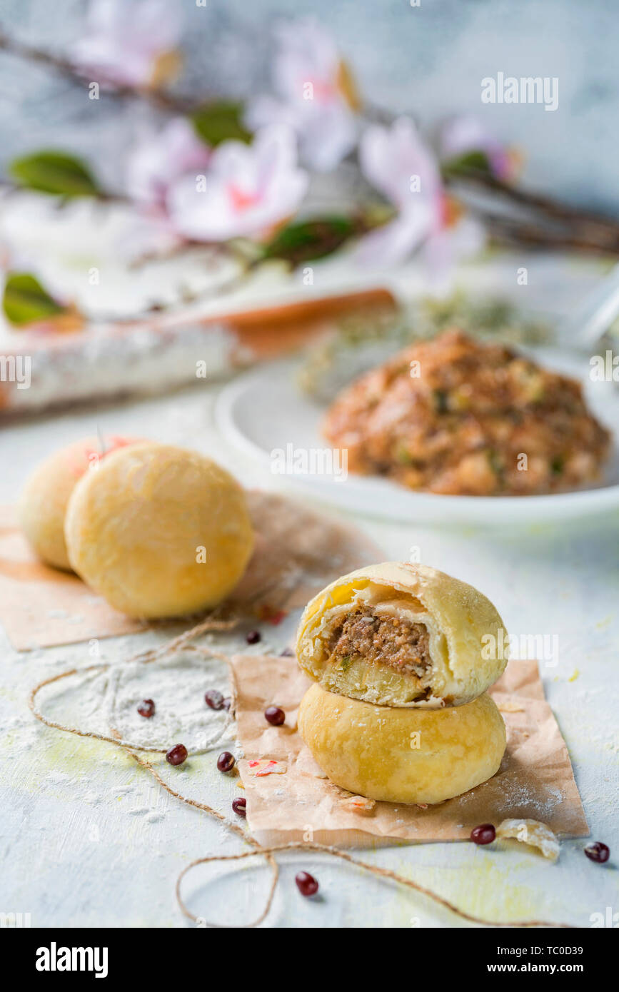 Soviet-style fresh meat moon cakes Stock Photo - Alamy