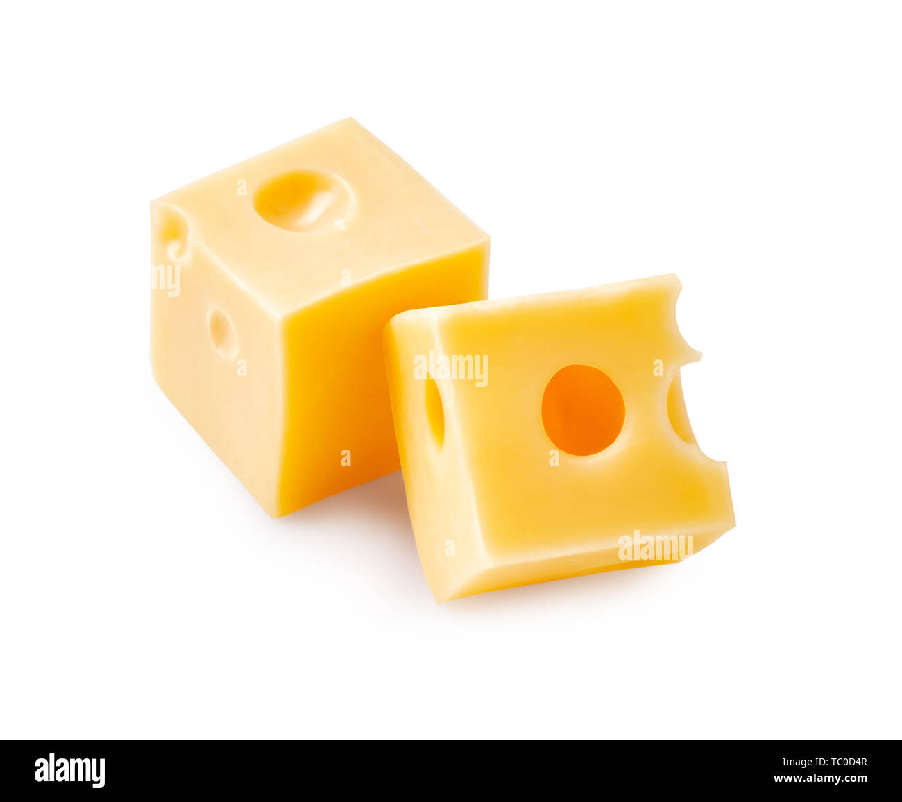 Two cheese cubes isolated on white background Stock Photo - Alamy
