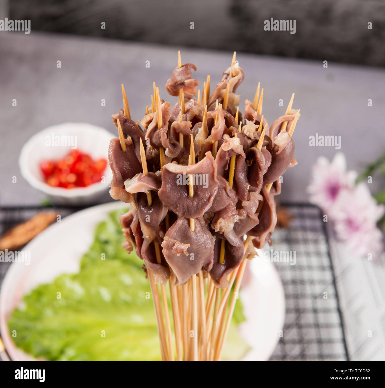 Iron plate barbecue lamb kebab, duck gizzard, lamb, pork beef Stock ...