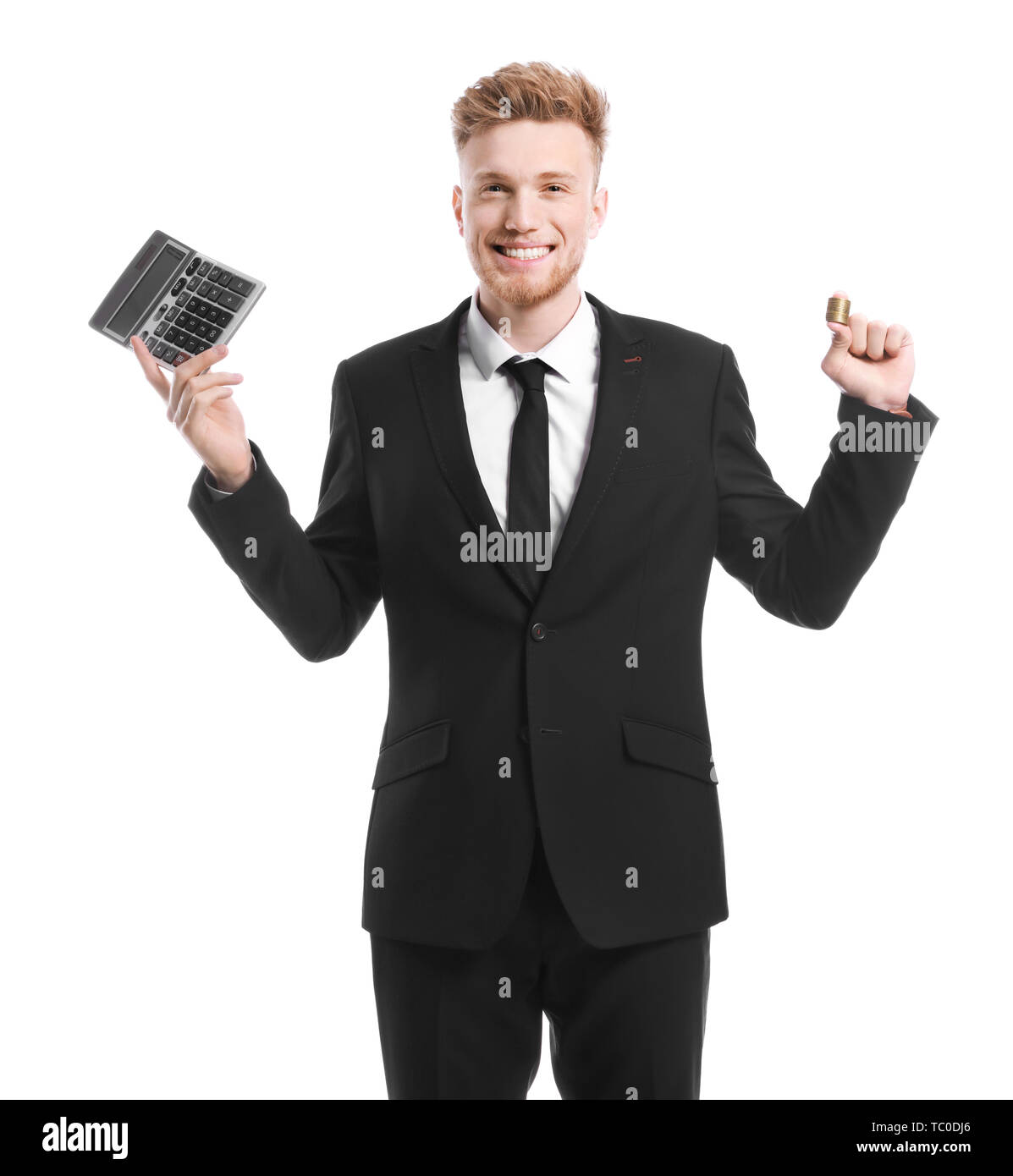 Portrait of male accountant on white background Stock Photo - Alamy