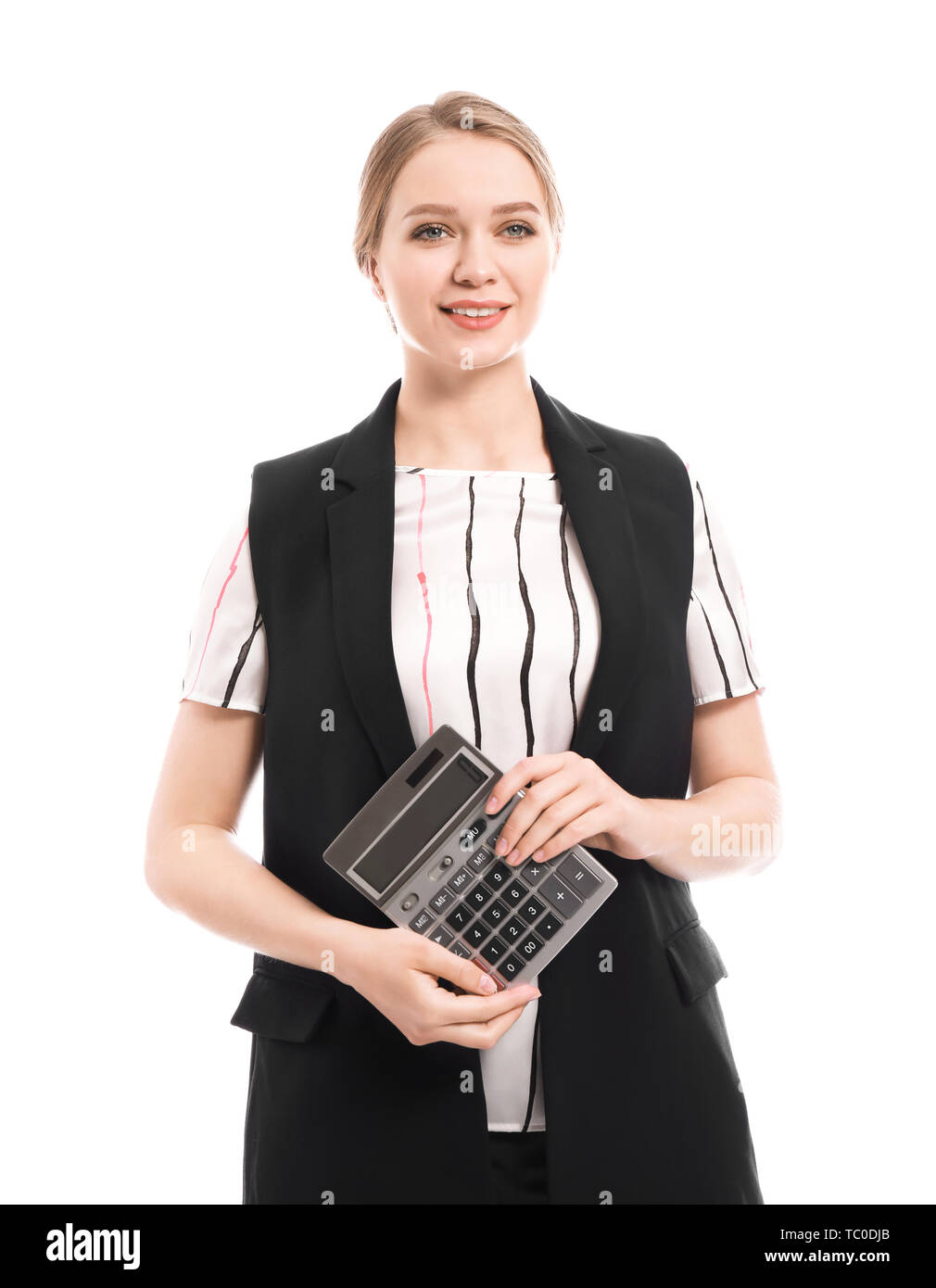 Portrait of female accountant on white background Stock Photo - Alamy