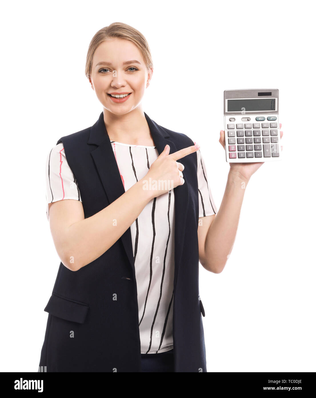 Portrait of female accountant on white background Stock Photo - Alamy