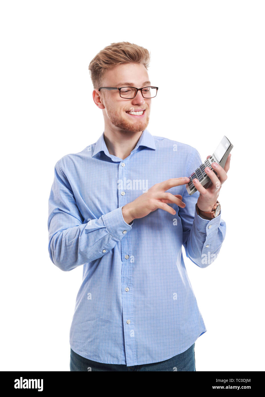 Portrait of male accountant on white background Stock Photo - Alamy