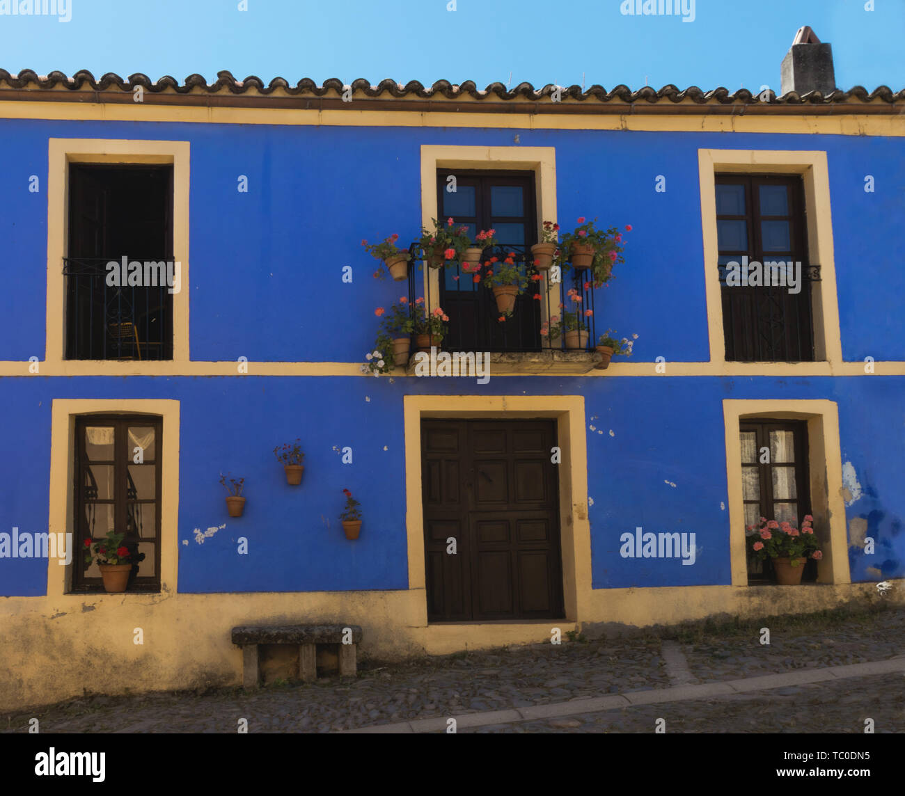 Front view of a house of the abandoned village of Granadilla, Cáceres ...
