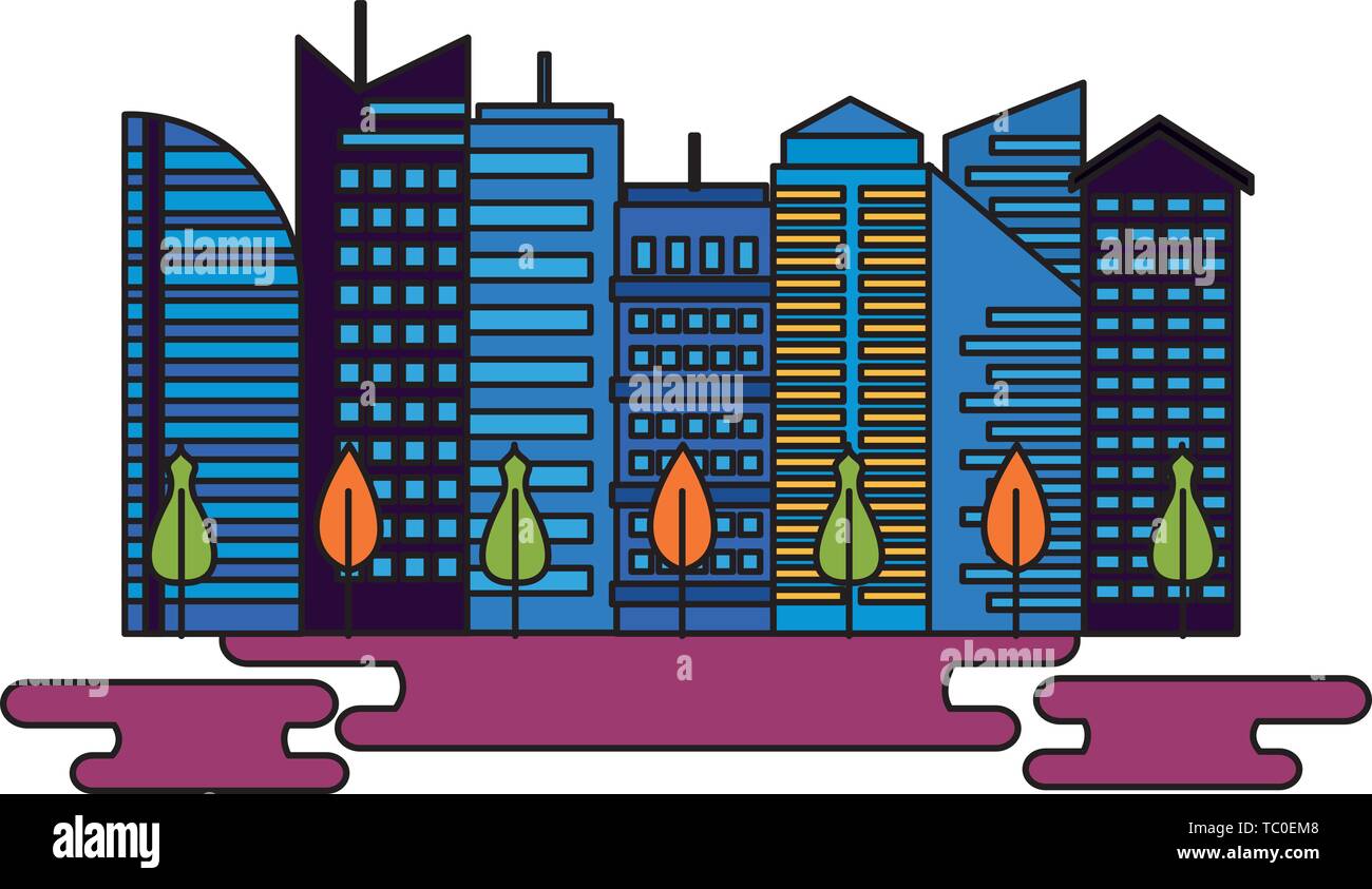 urban city downtown trees vector illustration Stock Vector Image & Art ...