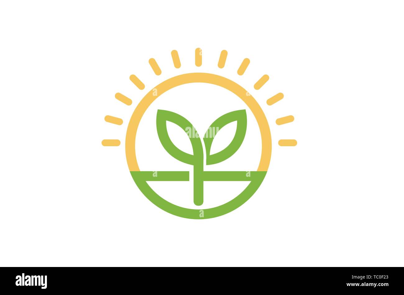 Sprout Leaf Circle Sun Logo Design Illustration Stock Vector Image ...