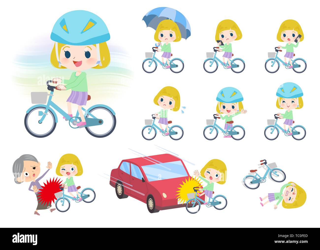 Caucasian girl riding a bicycle Stock Vector Images - Alamy