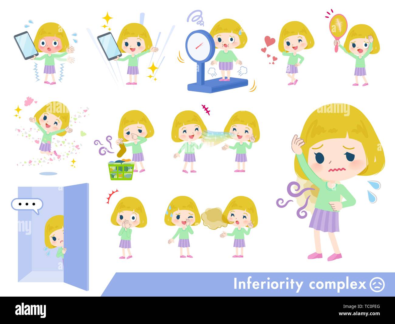 A set of Caucasian girl on inferiority complex.There are actions ...