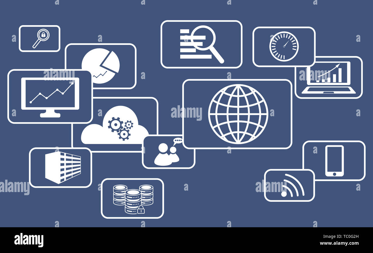 Concept diagram of big data analysis and various big data icons Stock ...