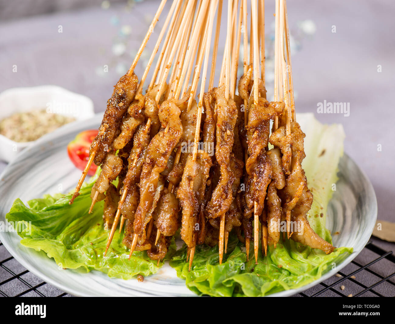 Iron plate barbecue lamb kebab, duck gizzard, lamb, pork beef Stock ...