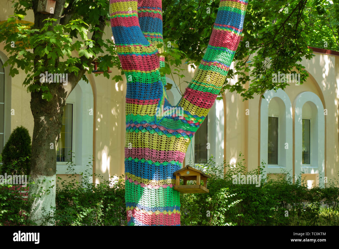 Cute wicker clothes for wood of different bright colors Stock Photo - Alamy