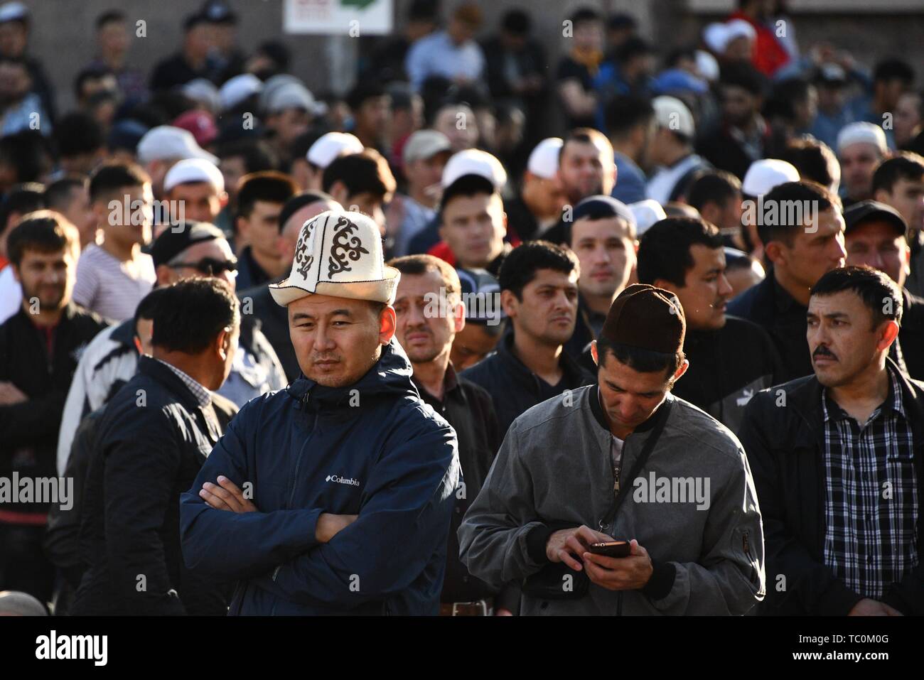 June 4, 2019. - Russia, Moscow. - Muslims pray during Eid al-Fitr, a ...