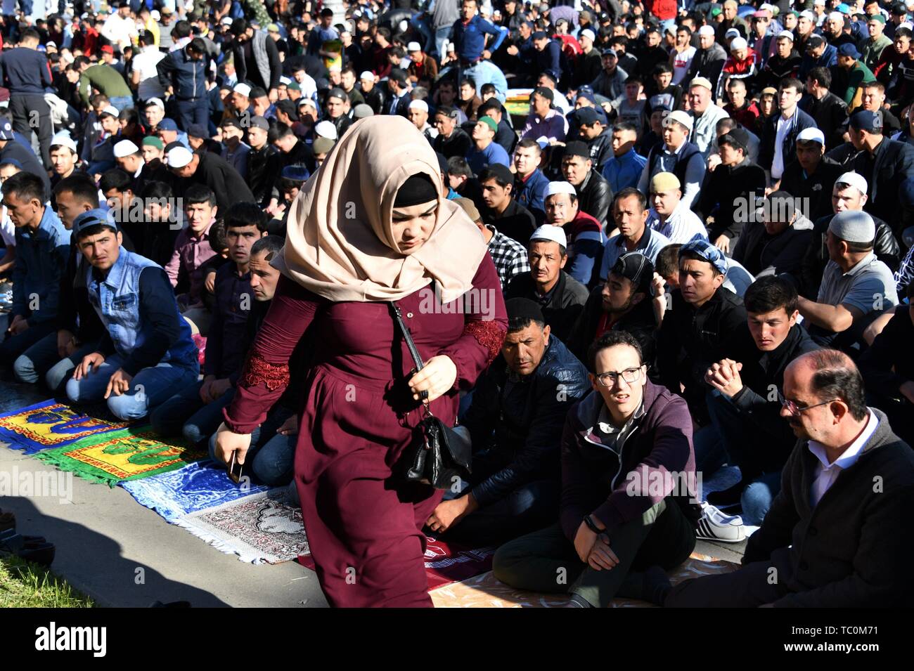 June 4, 2019. - Russia, Moscow. - Muslims pray during Eid al-Fitr, a ...