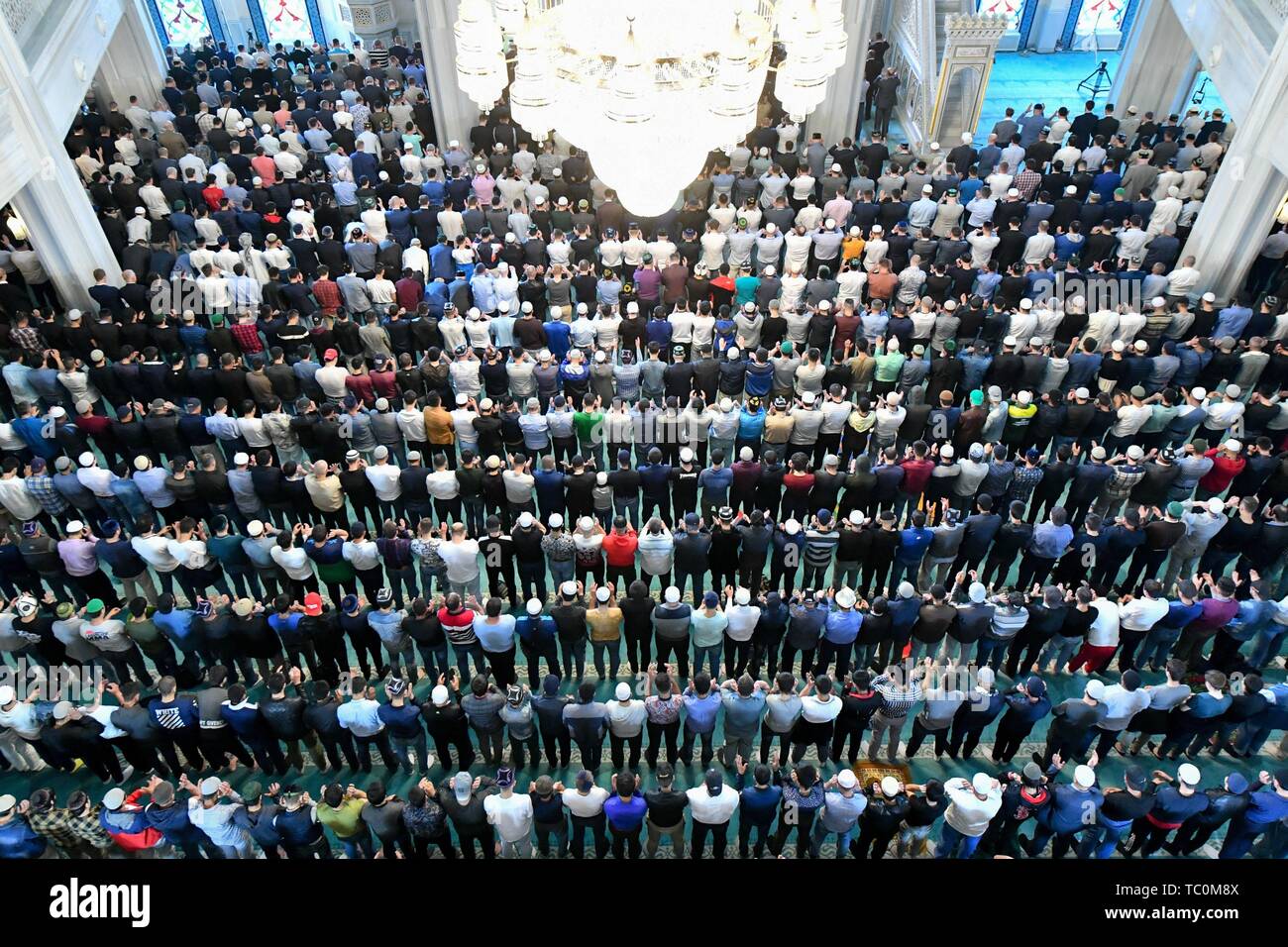 June 4, 2019. - Russia, Moscow. - Muslims pray during Eid al-Fitr, a ...