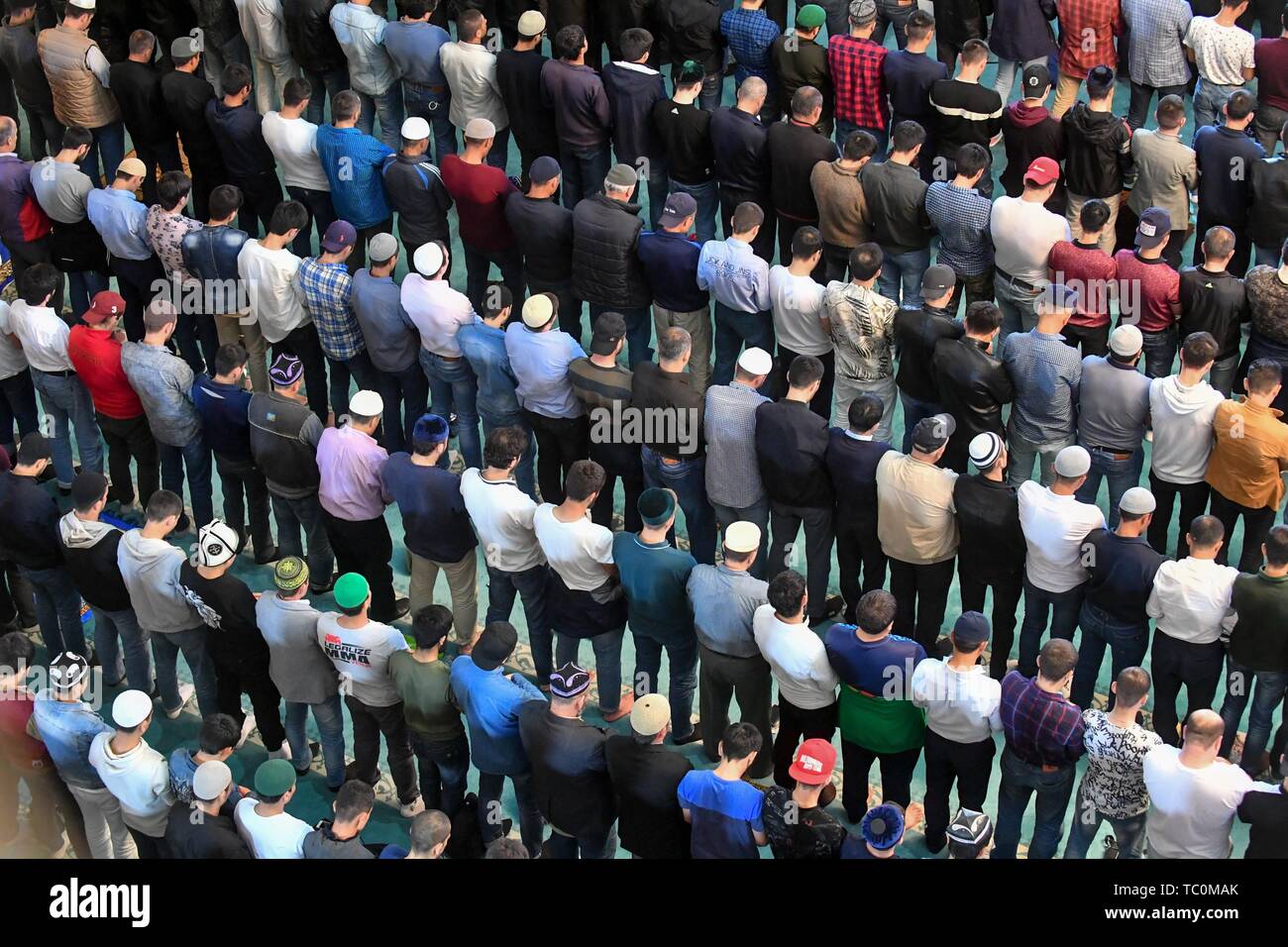 June 4, 2019. - Russia, Moscow. - Muslims pray during Eid al-Fitr, a ...