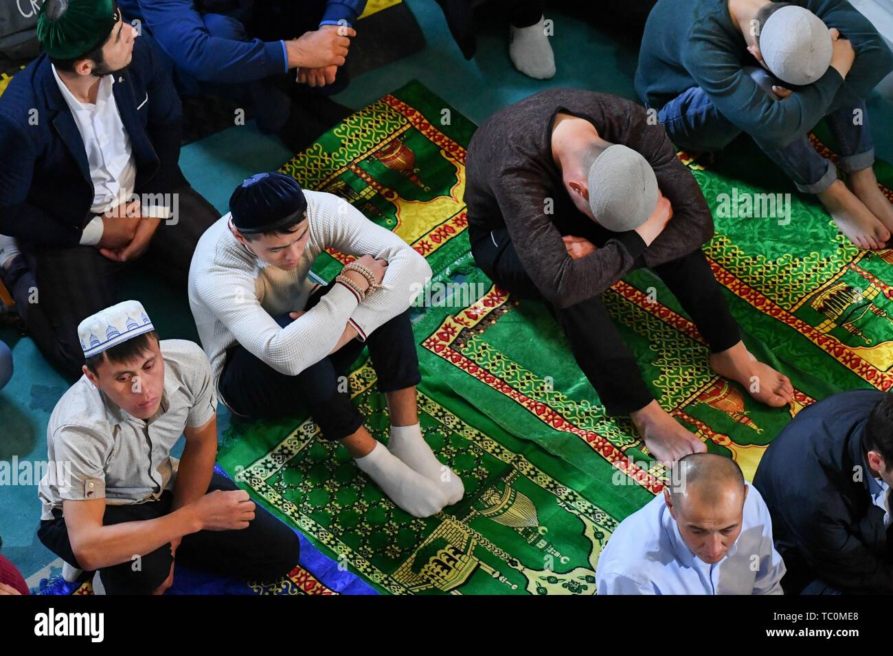 June 4, 2019. - Russia, Moscow. - Muslims pray during Eid al-Fitr, a ...
