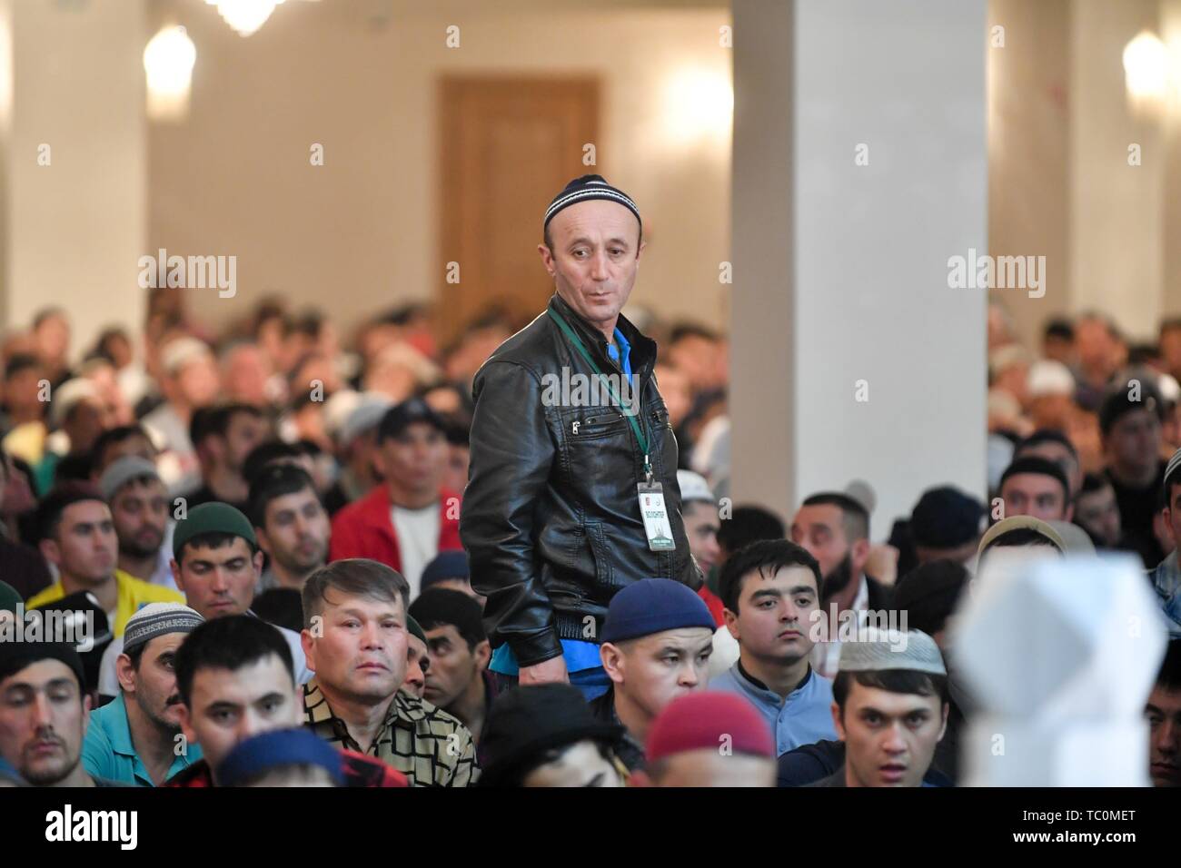 June 4, 2019. - Russia, Moscow. - Muslims pray during Eid al-Fitr, a ...
