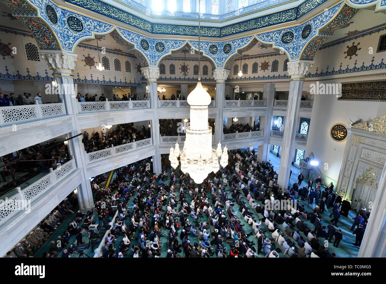 June 4, 2019. - Russia, Moscow. - Muslims pray during Eid al-Fitr, a ...