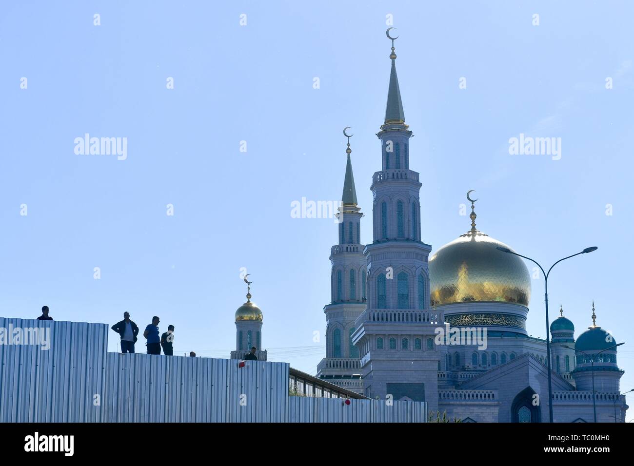 June 4, 2019. - Russia, Moscow. - Muslims pray during Eid al-Fitr, a ...