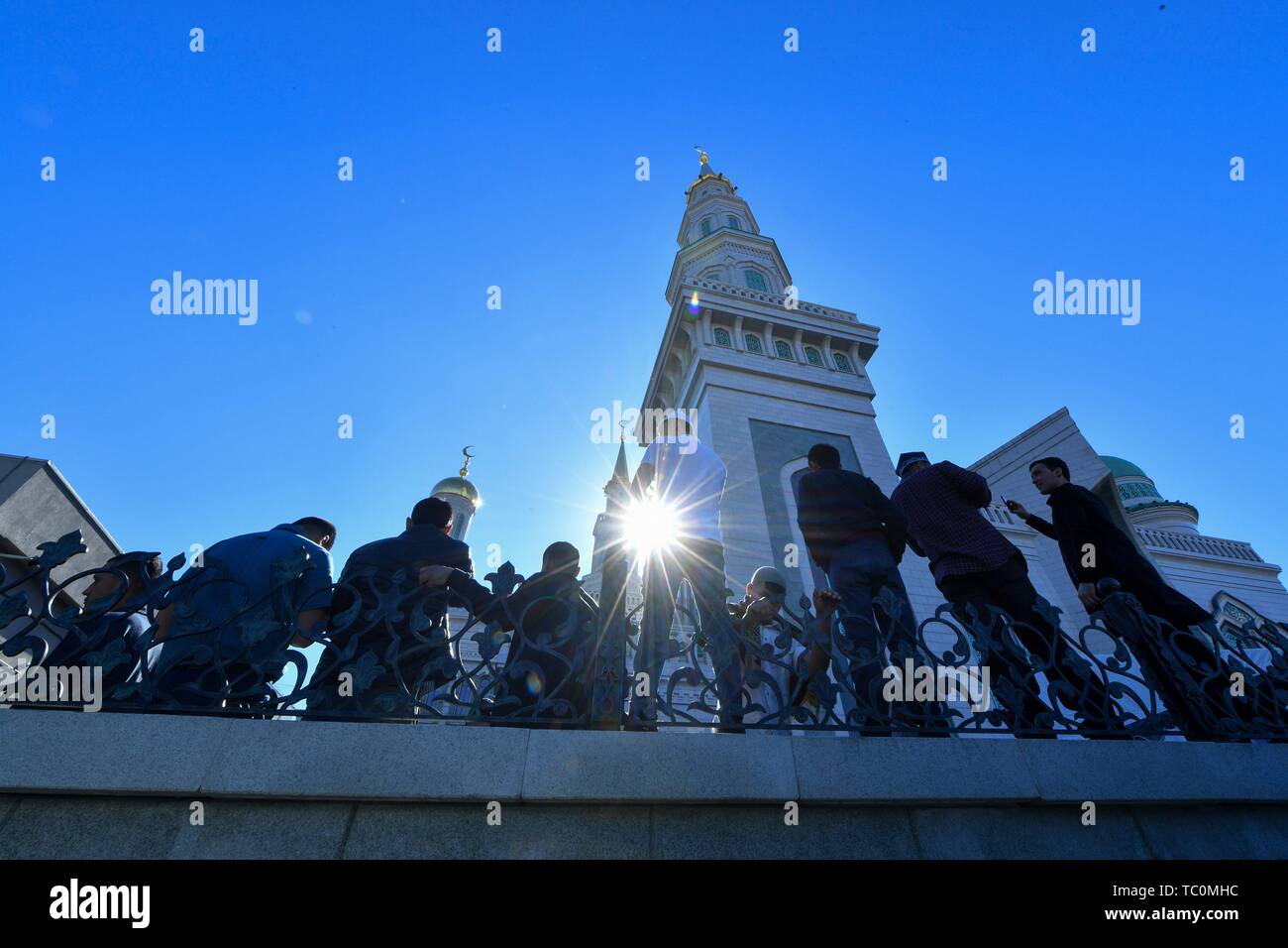 June 4, 2019. - Russia, Moscow. - Muslims pray during Eid al-Fitr, a ...