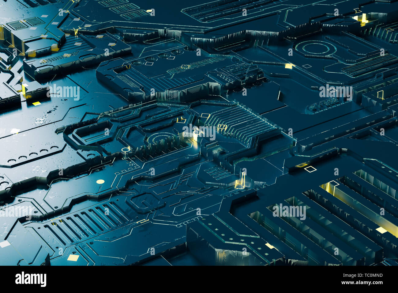 Three-dimensional rendering, circuit board with gold chip Stock Photo ...