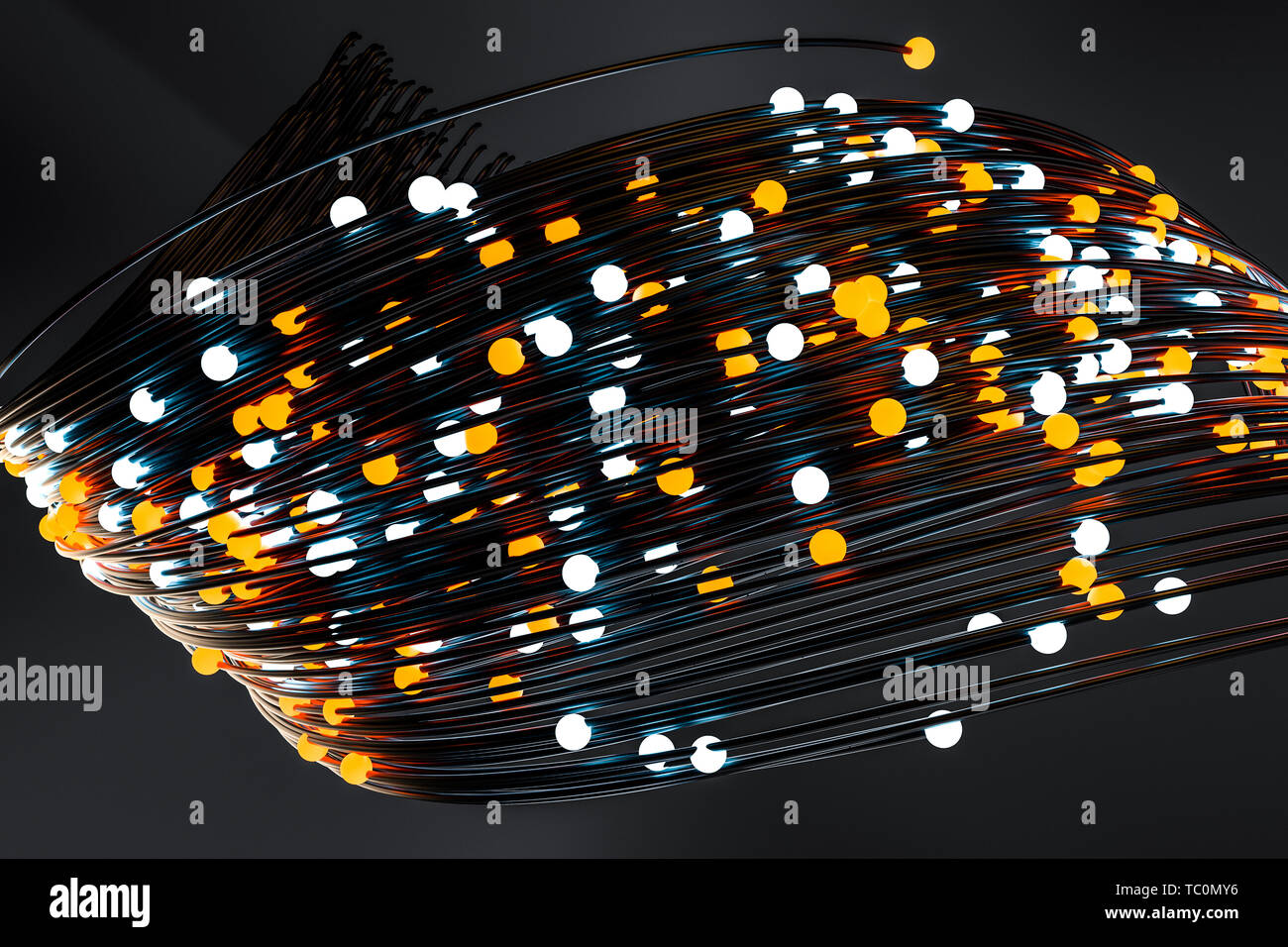 Luminous spheres with flowing lines, three-dimensional rendering Stock ...