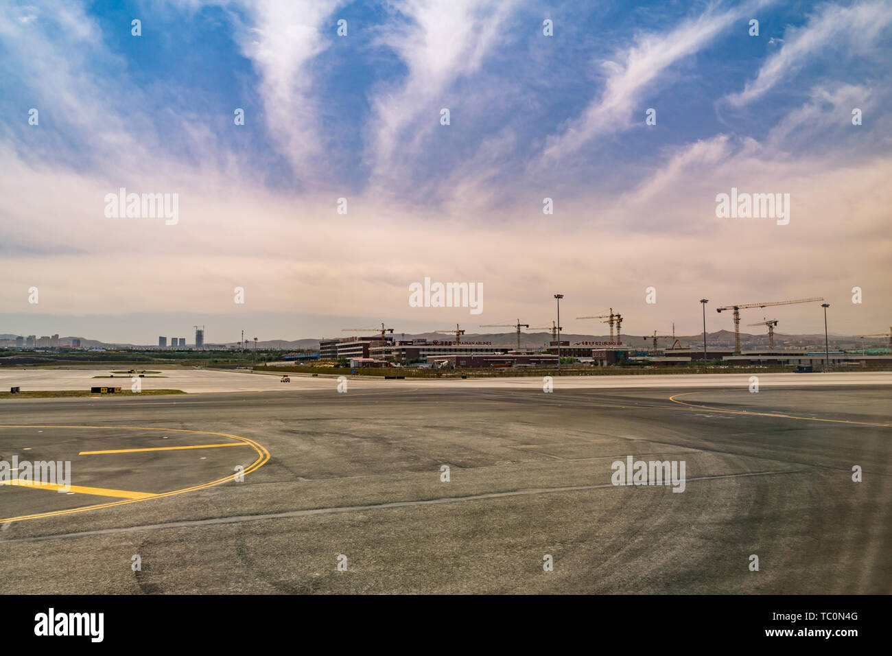 Blue sky and white clouds under airport runway construction Stock Photo ...