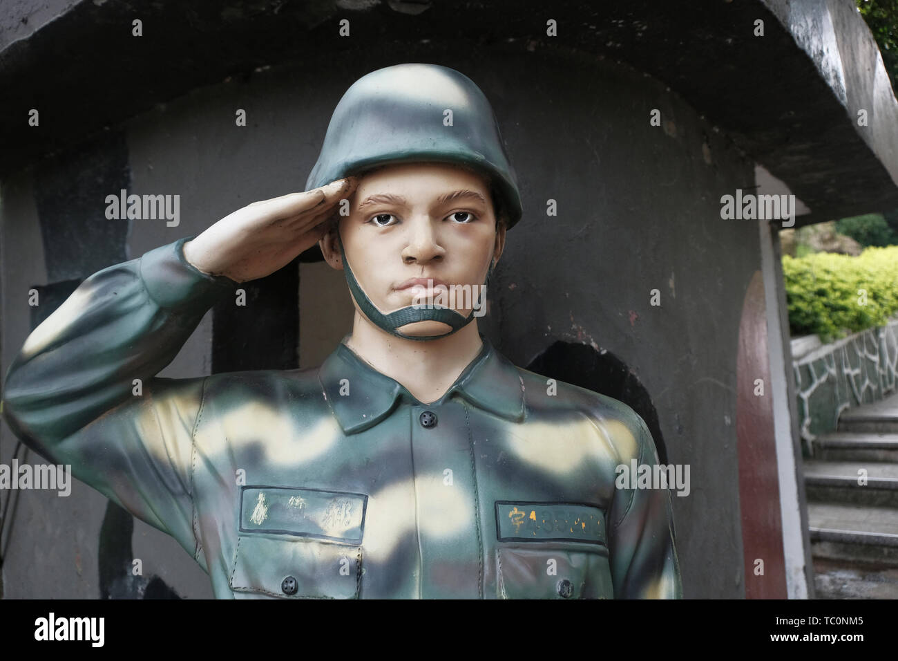 Life-size sculpture depicting a soldier saluting placed at the entrance ...