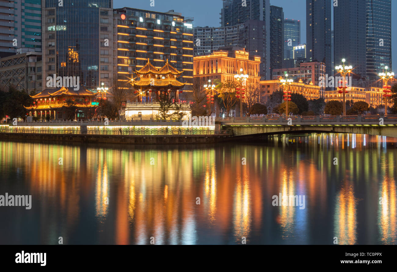 Night view of Hejiang Pavilion, Funan River, Chengdu Stock Photo - Alamy
