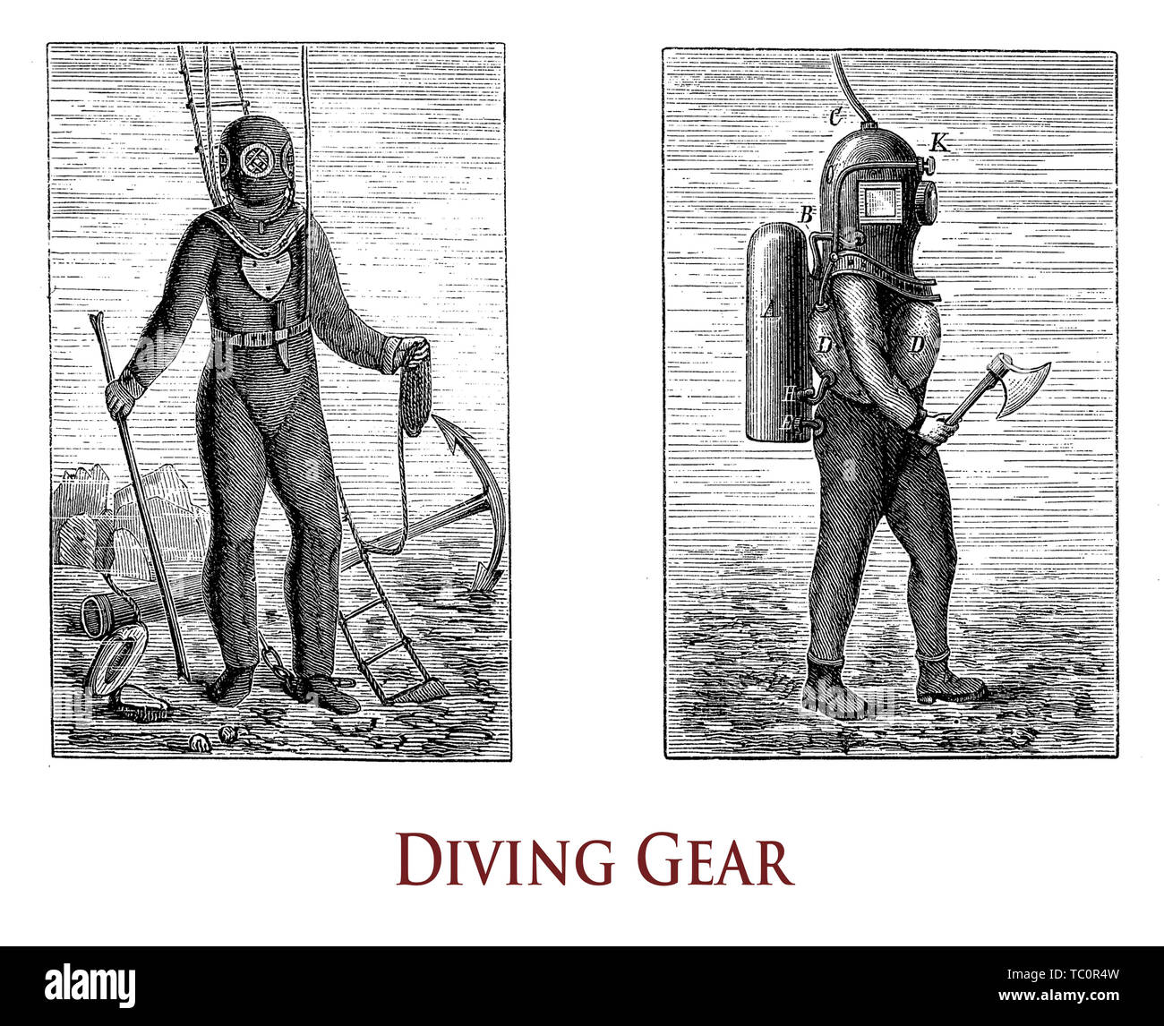 Vintage Scuba Diver Drawing