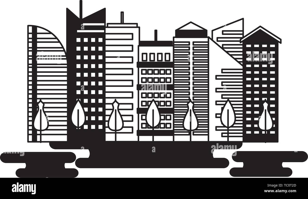 urban city downtown trees vector illustration Stock Vector Image & Art ...